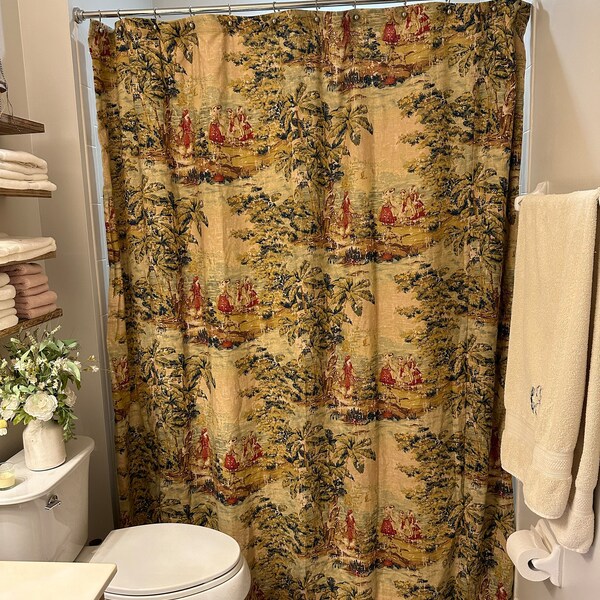 Shower Curtain in Avondale Vintage Sportsman Toile- Hunting, Fishing - Etsy