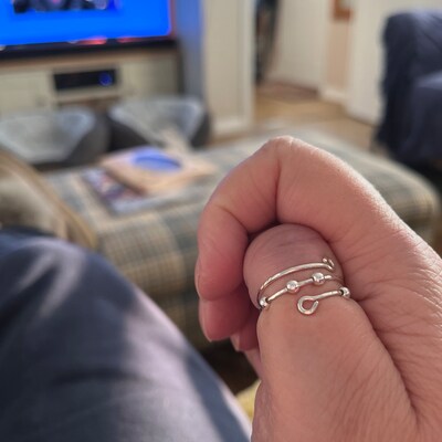Fidget Thumb Ring, 925 Sterling Silver Wire & Balls, Hand Hammered ...