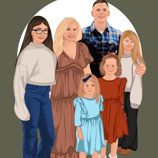 Family Portrait, Custom Family Drawing, Family Photo Painting, Gift for ...