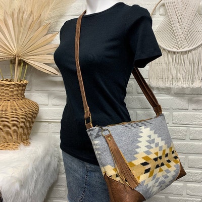 Wool and Leather Hobo Bag, Boho Wool Bag, Pilot Rock Wool Fabric ...