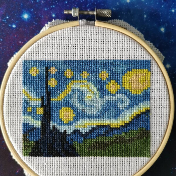 The Starry Night Mini Cross Stitch Pattern PDF, Small Mini Art ...