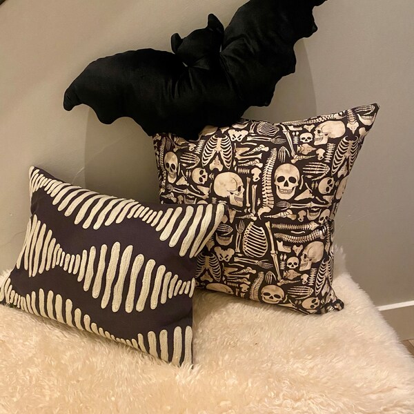 Skeleton Cushion Cover | Lightweight Cotton Gothic Pillow Cover ...