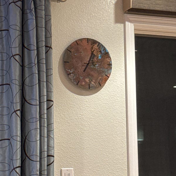 Wall Clock Round, Industrial Clock Copper Patina. Wall Art Copper ...