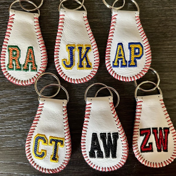 Custom Leather Embroidered Baseball Key Ring - Etsy
