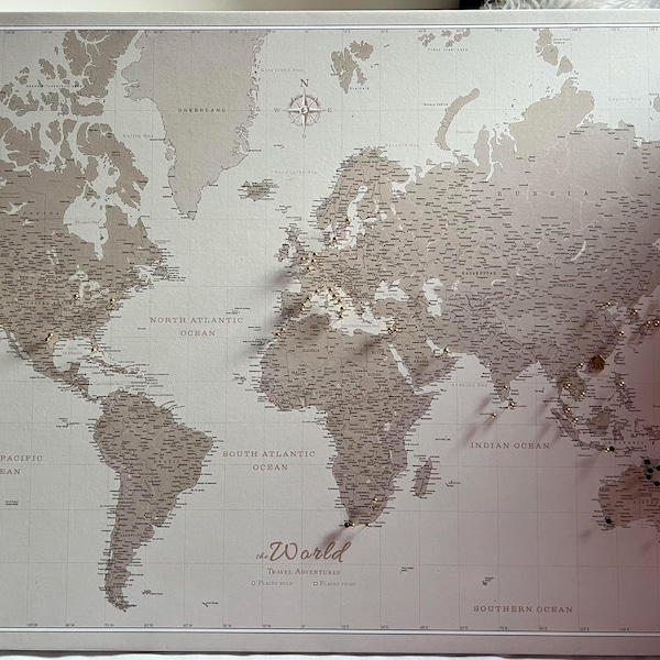 Personalized World Map - Push Pin Map - Pinboard Cork - Canvas Print ...