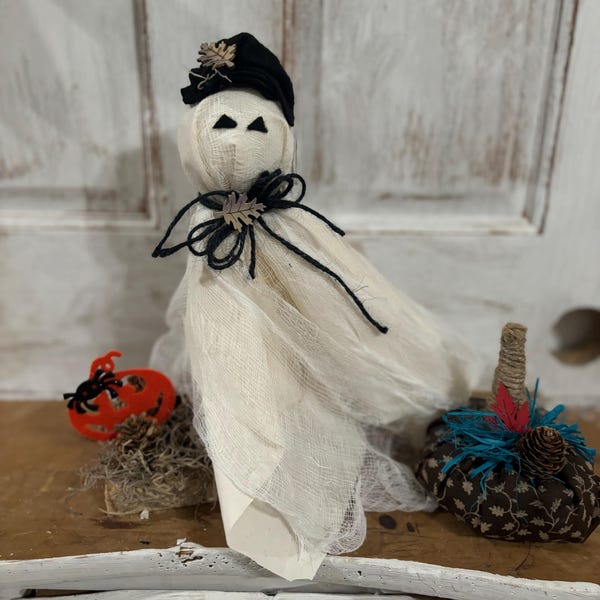 Primitive Ghost Witchie Hat, Fabric, Ghost, Halloween Ghost, Table Top ...