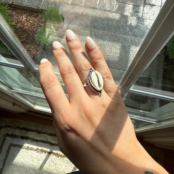 Cowrie Shell Ring, Ocean Ring, Sterling Silver Ring for Women, Bohemian ...