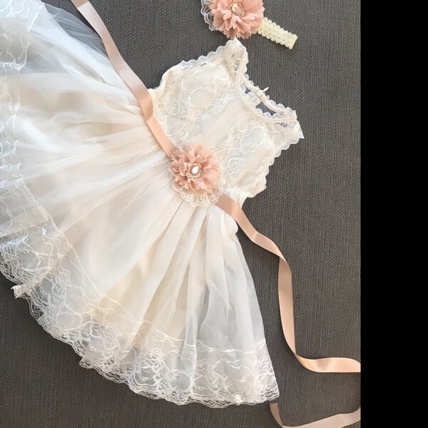 White Baby Dress, Girl Baptism Dress, Baptism Cake Topper, Taufkleid ...