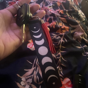 Moon Keychain Wristlet Moon Phase Key Fob Witchy Things Moon Lanyard ...