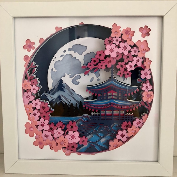 Japanese Cherry Blossoms Shadow Box Svg, Asian Shadow Box Svg, Japanese ...