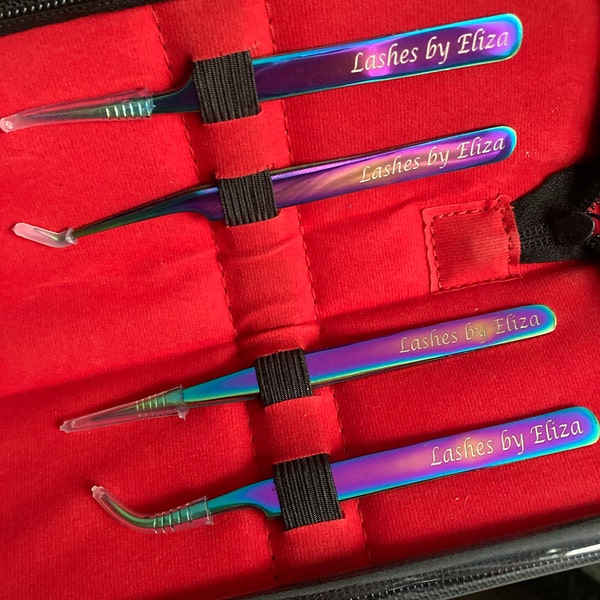 Lash Curved Tweezers Eyelash Extension Personalized Gift Set of 4 ...