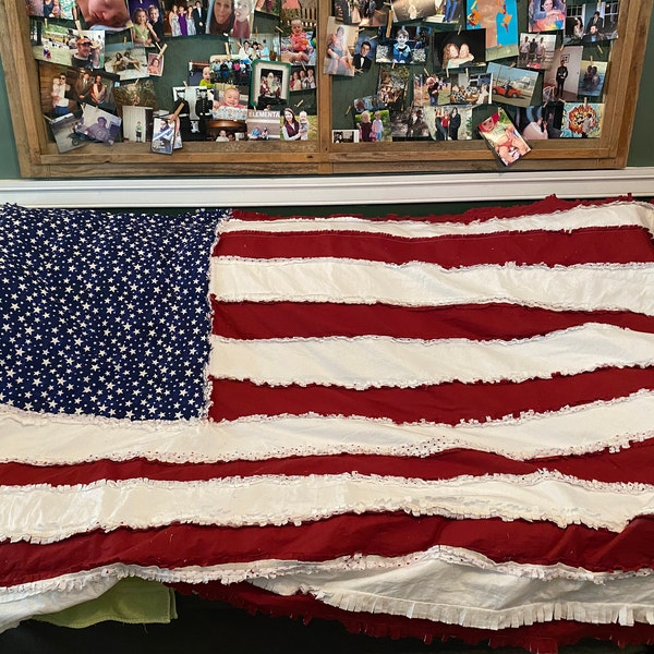 Rag Flag Quilt Pattern 42" X 27" Primitive Raggedy American Flag ...