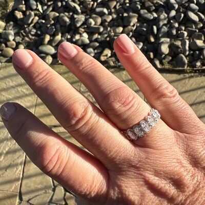 2 CT Asscher Cut Moissanite Engagement Ring, Three Stone Bezel Set ...