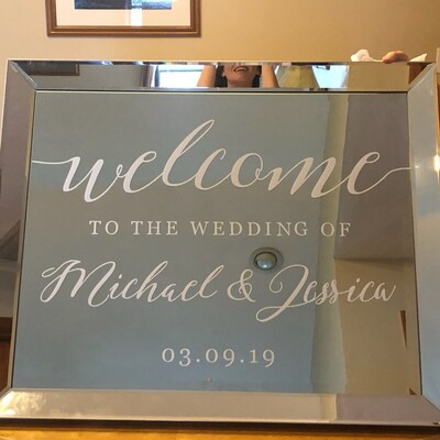 Simple Personalized Wedding Welcome Sign Names and Date Decal wall ...