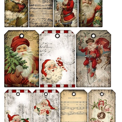 Vintage Santa, Christmas Tags, Gift Tag, Scrapbook, Junk Journal ...