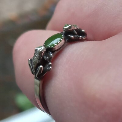 Double Frog Ring With Gemstone, Sterling Silver Frogs Ring, Frog ...