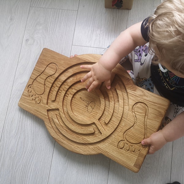 Balancing Board for Kids Labyrinth Oak Wood Activity Board Toddler ...