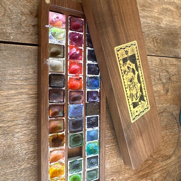 Natural Walnut Wood Watercolor Artist Paint Palette, Sable Wood, Retro ...