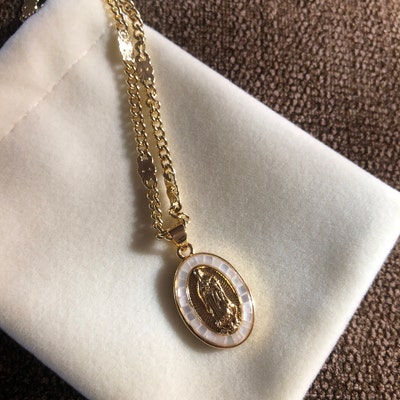 Virgin Mary Oval Pendant Necklace, Gold Filled Necklace, Virgin Mary ...