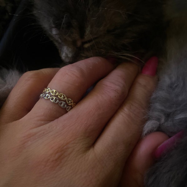 Sterling Silver / Gold Plated Mariner Chain Link Ring, Stackable Chain ...