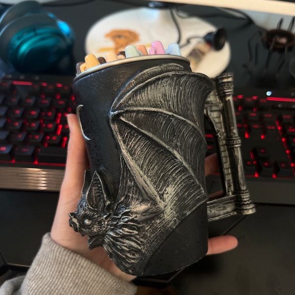 Vampire Bat Mug | Hand Sculpted Resin Gothic Art Mug With Stainless ...