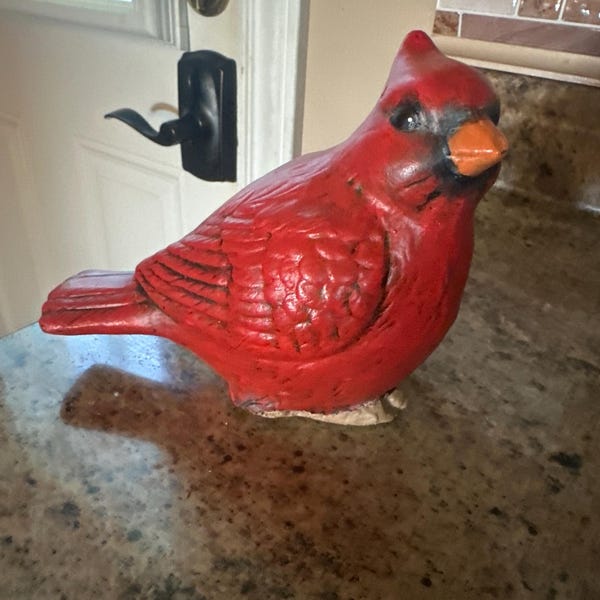 Concrete Cardinal Statue Red Bird Figurine Indoor Outdoor Painted ...
