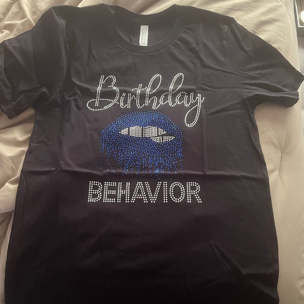 Birthday Behavior Biting Lips Rhinestone Bling Shirt, Dripping Lips ...