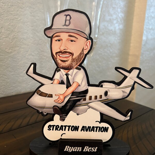 Personalized 3D Wooden Cartooned Captain Pilot Figurine Trinket, Custom ...