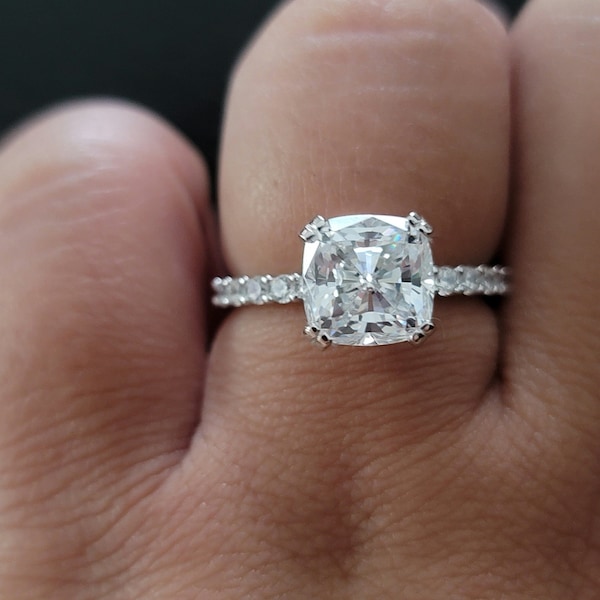 Cushion Cut Solitaire Engagement Ring - Classic Cushion Engagement Ring ...