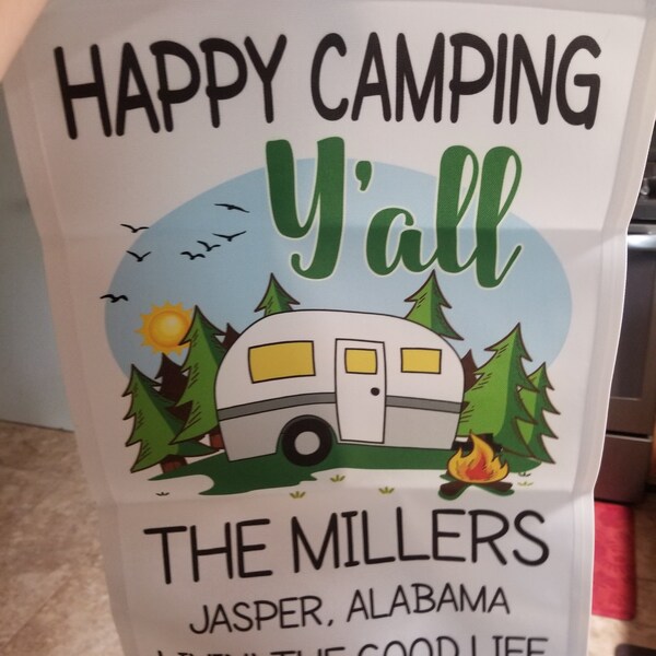 Happy Camping Y'all, Personalized Camper Camping Flag, Vintage Trailer ...