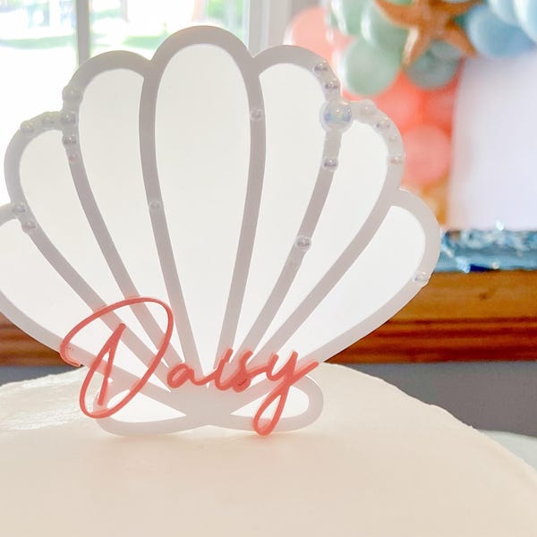 Shell Cake Topper, Mermaid Birthday, Cake Topper, Custom Name Cake ...