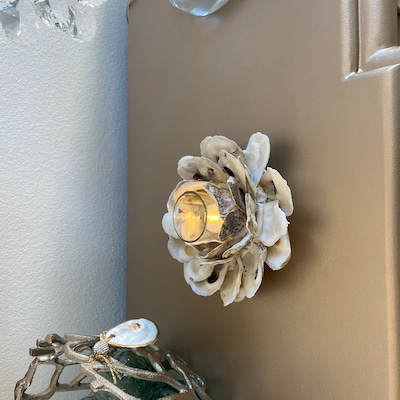 Oyster Shell Votive Candle Holder, Oyster Cluster Candle, Shell Votive ...