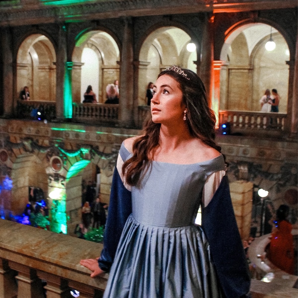 Grey Blue Renaissance Dress, 1500s Dove Gray Renaissance Wedding Gown ...