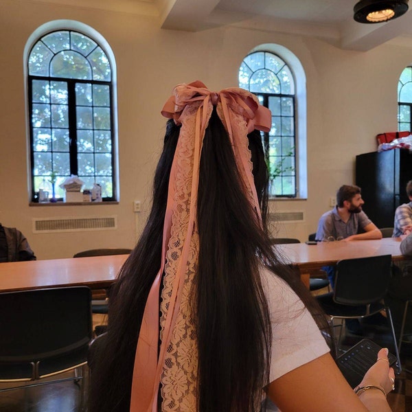 White Flower Lace Fabric White Ribbon Hair Bow With French Barrette ...