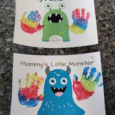 Mommy's Little Monster Printable Handprint Card Bundle - Etsy