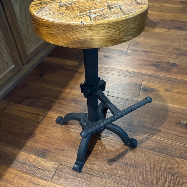 Rustic Hand Hewn Cast Iron Bar Stool - Etsy