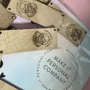 Personalised 20mm X 50mm Rectangle Centre Fold Foldable Faux Leather ...