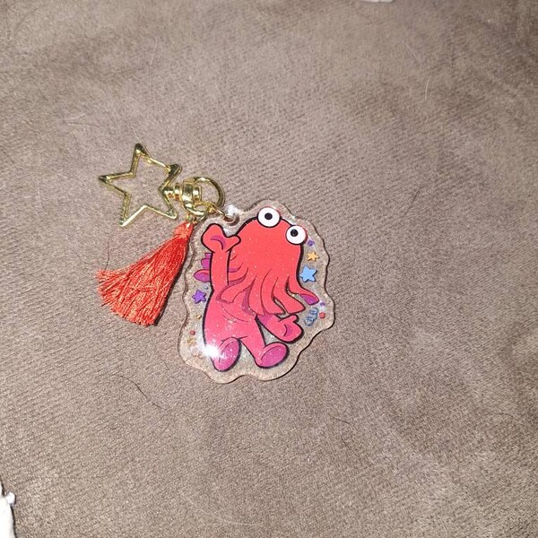 Red Guy Don’t Hug Me I’m Scared DHMIS Glitter Keychain - Acrylic and ...
