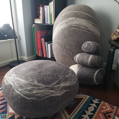 Felt Stone Poufs Stone Pillows. FROST. Made of Soft Natural - Etsy