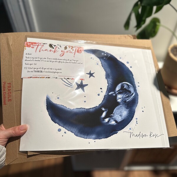 Moon and Stars Ultrasound Art, Baby Sonogram Watercolor Print, Custom ...