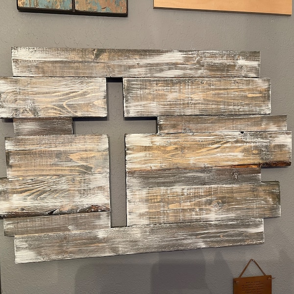Large Wood Cross Wall Decor, White Distressed Wood Cross Wall Art ...