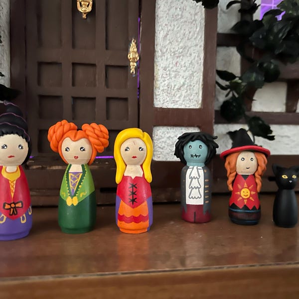 Hocus Pocus Wooden Peg Doll Set, Sanderson Sisters Witch Figurines ...