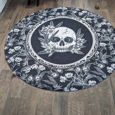 Gothic Floral Skull Rug 60x60 Inch Round Accent Carpet W/ Oleander and ...