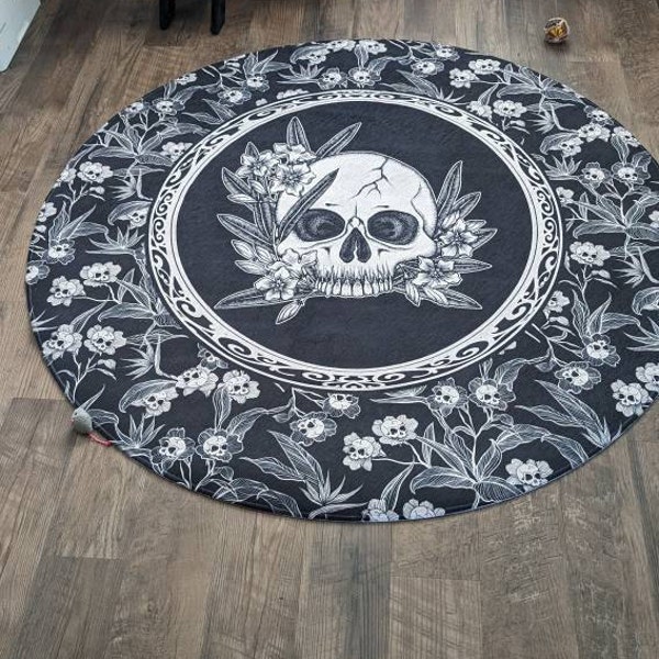 Gothic Floral Skull Rug 60x60 Inch Round Accent Carpet W/ Oleander and ...
