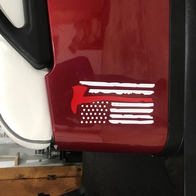Firefighter Axe Decal, Tattered Flag Car Decal, Firefighter Window ...