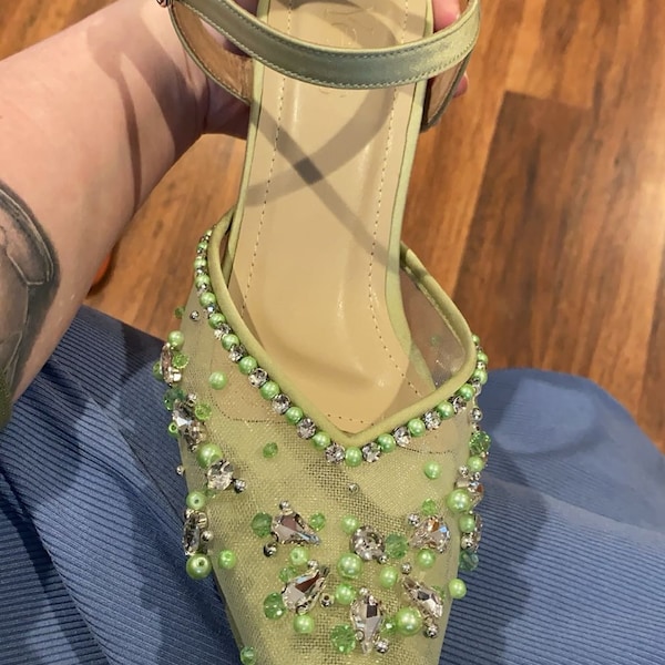 Mint Green Lace Party Heels, Custom Bridal High Heels, Vintage Handmade ...