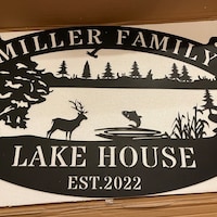 Metal Sign LAKE Jumping Fish Sign , Deer Lake Sign, Family Lake Lot ...