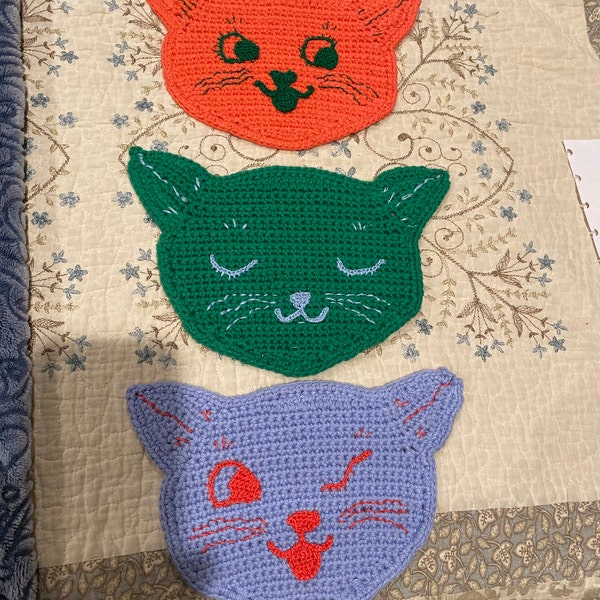 Kitty Cat Potholder Crochet Pattern Three Cat Potholders Crochet ...