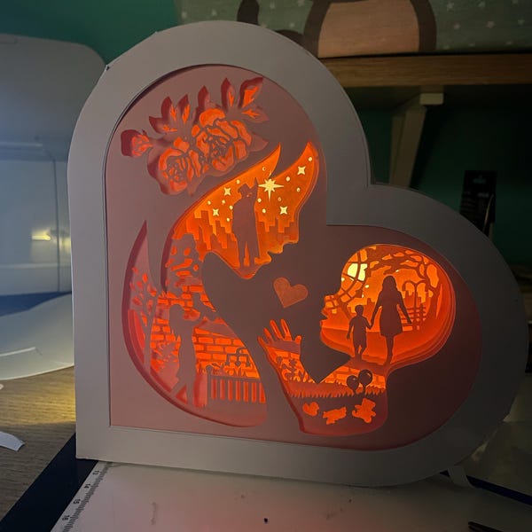 Mothers Day Heart Paper Cutting Lamp, 3D Shadow Box SVG (digital ...