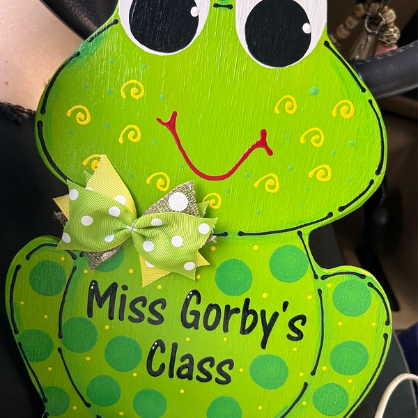FROG TEACHER SIGN Wall Art Hanger Plaque Decor Hand Painted Handcrafted ...